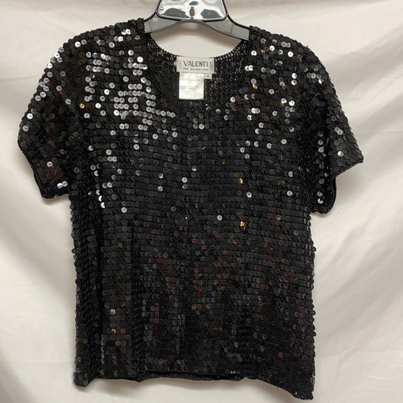 Valenti | Tops | Valenti Rome Newyork Paris Black Sequin Blouse Szs ...